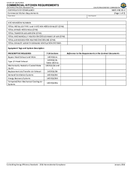 Energy Code Ace - 2016-NRCC-PRC-03-E : Commercial Kitchens