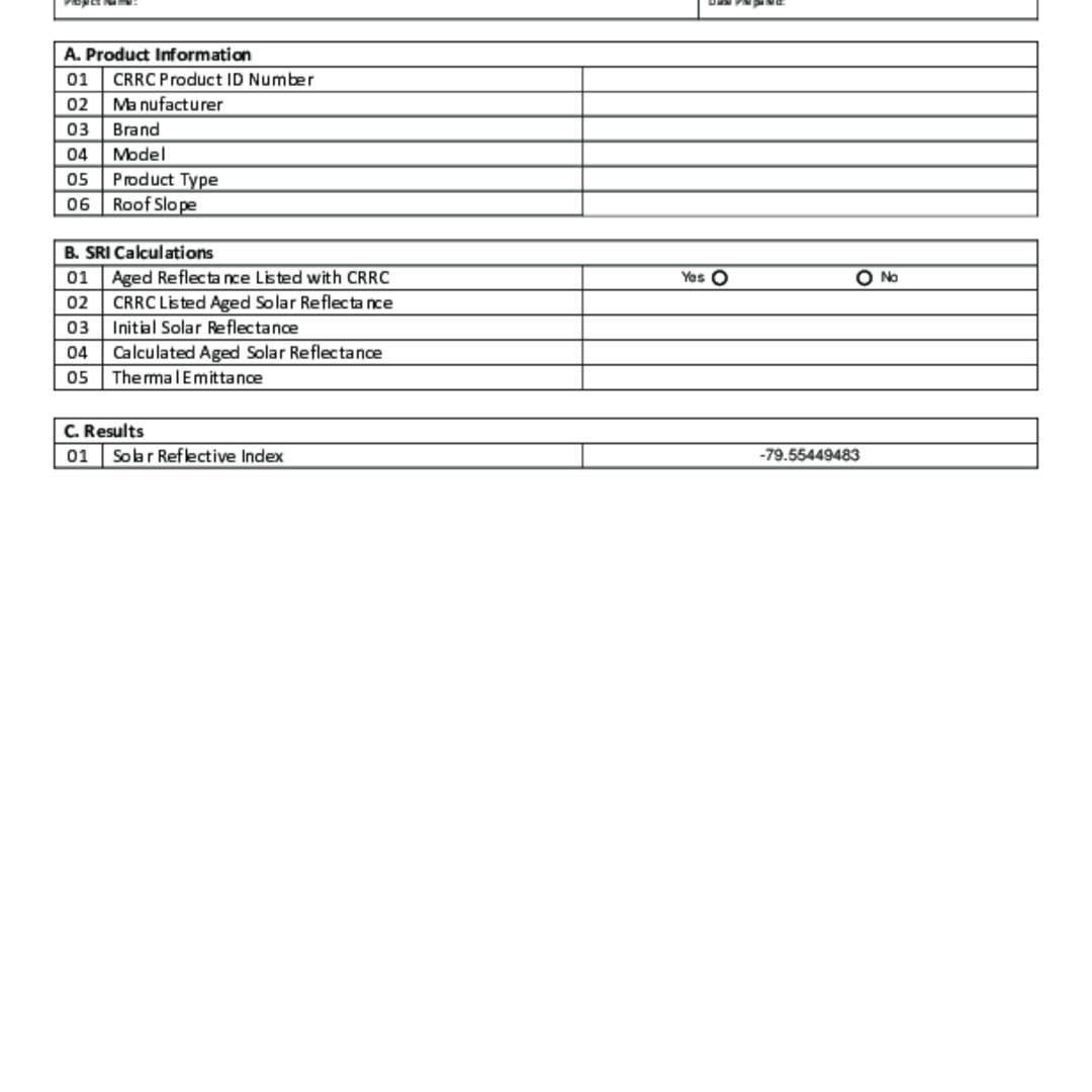 Energy Code Ace - 2016-NRCC-ENV-03-E : Cool Roof and SRI Worksheet