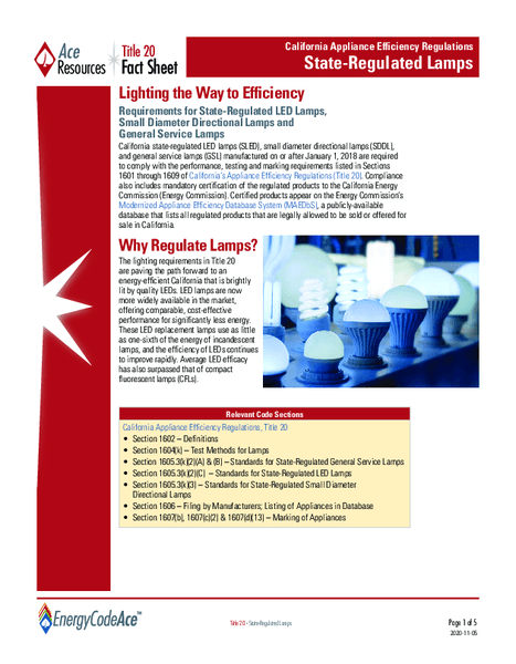 Energy Code Ace - Fact Sheet: State-Regulated Lamps - Lighting the Way to Efficiency