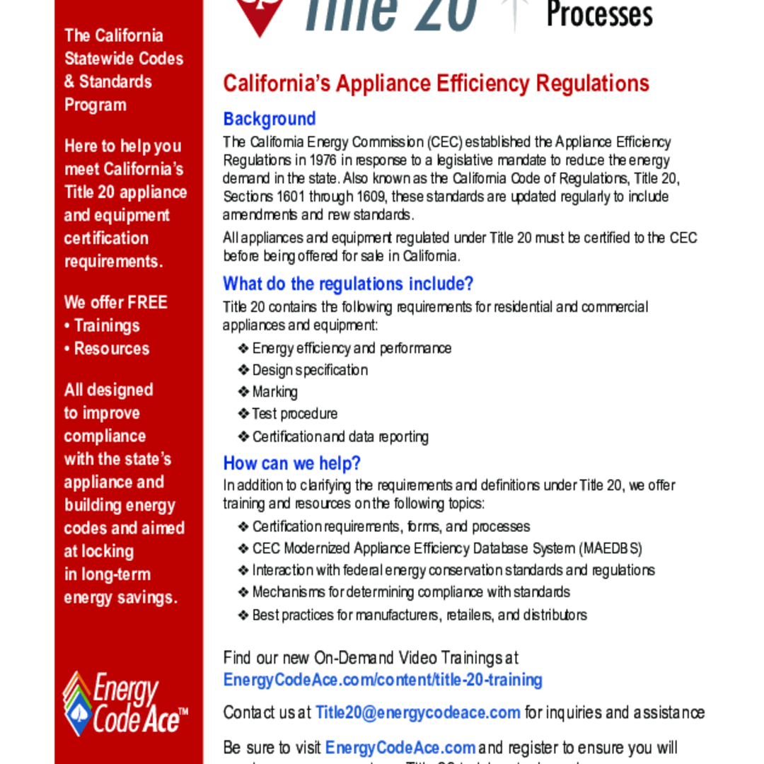 Energy Code Ace - Fact Sheet: Title 20 Certification Overview, Process ...